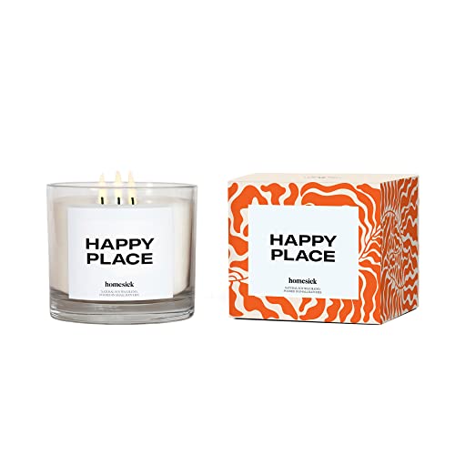 Homesick Premium Scented Candle, Happy Place - Scents of White Lily, Grapefruit, Jasmine, 3 Wick, 26 oz, 110-150 Hour Burn, Gifts, Soy Blend Candle Home Decor, Relaxing Aromatherapy Candle