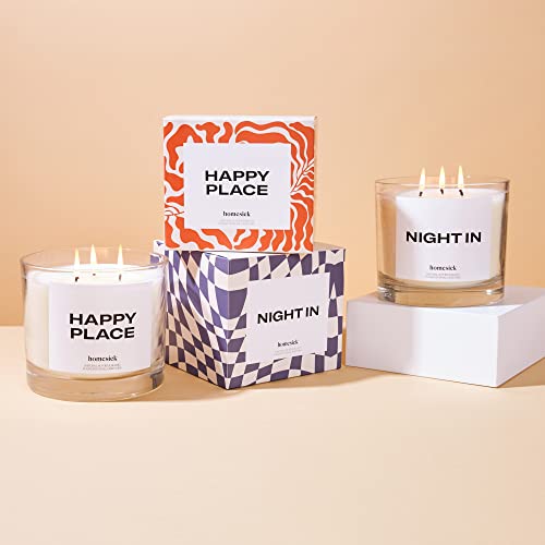 Homesick Premium Scented Candle, Happy Place - Scents of White Lily, Grapefruit, Jasmine, 3 Wick, 26 oz, 110-150 Hour Burn, Gifts, Soy Blend Candle Home Decor, Relaxing Aromatherapy Candle