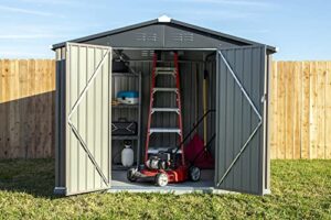 cover-it 8×6 metal outdoor galvanized steel storage shed with swinging double lockable doors for backyard or patio storage of bikes, grills, supplies, tools, toys, for lawn, garden, and camping, tan