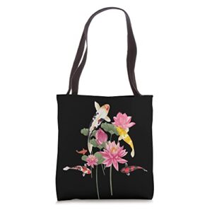 japanese koi carp nishikigoi fish water lilies pads tote bag