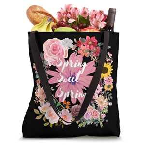 Bright Spring Flowers on Black Fashion Tote Bag