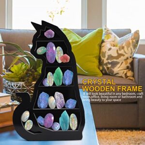 Cute Black Cat Wall Shelf,Wooden Crystal Shelf Jewelry Holder,Crystal Moon Shelf Decorative for Living Room,Dinning Room,Bed Room,Bath Room,Kids Room