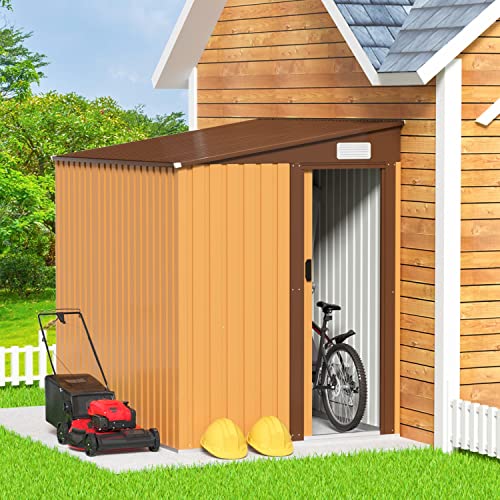 Outdoor Storage Shed 4.5 x 6.3 FT, Outdoor Storage Garden Shed with Sliding Door, Metal Shed Lean to Shed with Pent Roof and Vents, Outdoor Sheds Storage Outside Cabinet for Backyard, Patio, Lawn