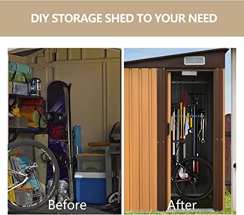 Outdoor Storage Shed 4.5 x 6.3 FT, Outdoor Storage Garden Shed with Sliding Door, Metal Shed Lean to Shed with Pent Roof and Vents, Outdoor Sheds Storage Outside Cabinet for Backyard, Patio, Lawn