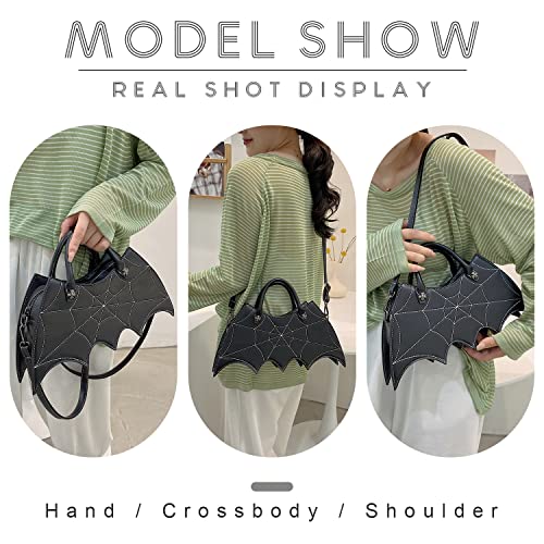 LUI SUI Womens Black Bat Wing Tote Purse Shoulder Bags Holloween Bat Spider Web Crossbody Bags For Girls