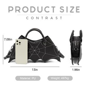 LUI SUI Womens Black Bat Wing Tote Purse Shoulder Bags Holloween Bat Spider Web Crossbody Bags For Girls