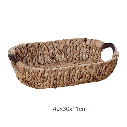 Hand-Woven Multifunctional Wicker Baskets, Decorative Water Hyacinth Baskets with Wooden Handles, Cosmetic Snacks and Candy Storage Baskets ( Size : Medium )