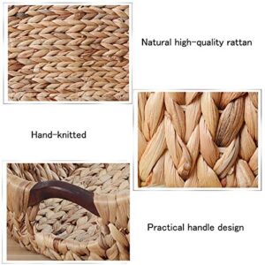 Hand-Woven Multifunctional Wicker Baskets, Decorative Water Hyacinth Baskets with Wooden Handles, Cosmetic Snacks and Candy Storage Baskets ( Size : Medium )