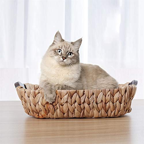 Hand-Woven Multifunctional Wicker Baskets, Decorative Water Hyacinth Baskets with Wooden Handles, Cosmetic Snacks and Candy Storage Baskets ( Size : Medium )