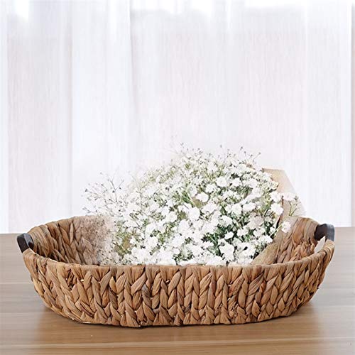 Hand-Woven Multifunctional Wicker Baskets, Decorative Water Hyacinth Baskets with Wooden Handles, Cosmetic Snacks and Candy Storage Baskets ( Size : Medium )