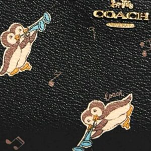 COACH Womens Slim Wallet In Leather (Penguin Print- Gold/Black Multi)