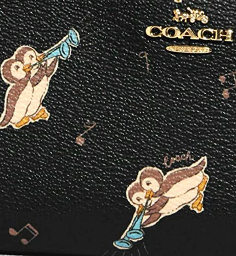 COACH Womens Slim Wallet In Leather (Penguin Print- Gold/Black Multi)