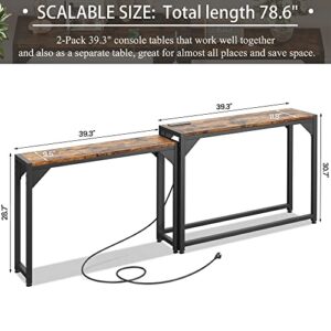 IDEALHOUSE Console Table, Sofa Tables Narrow Long Entryway Table, 79” Industrial Console Table with Outlet, Behind Couch Table for Living Room, Hallway, Foyer, Rustic Brown (Brown)