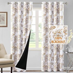 h.versailtex 100% blackout curtains for bedroom paisley floral printed curtains 84 inches long grommet curtains & drapes thermal curtains window treatments with black liner 2 panels, taupe