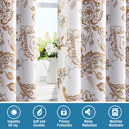 H.VERSAILTEX 100% Blackout Curtains for Bedroom Paisley Floral Printed Curtains 84 Inches Long Grommet Curtains & Drapes Thermal Curtains Window Treatments with Black Liner 2 Panels, Taupe