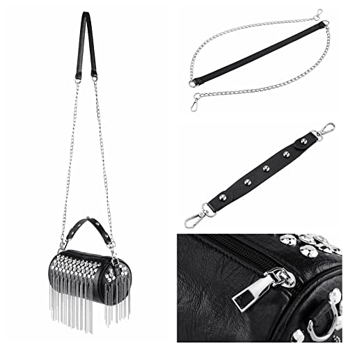 Primila Rhinestone Crossbody Handbag Clutch Fringe Rhinestone Purse Top Handle Rivet Tote Shoulder Punk Party Club Bag (Black,Small)