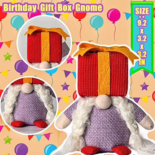 Birthday Gnomes Plush Elf Decoration, 4PCS Handmade Birthday Cake Gift-Box Candle Balloon Gnomes for Presents, Home Farmhouse Table Ornament Tiered Tray Party Decor