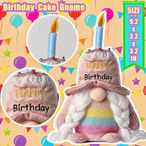 Birthday Gnomes Plush Elf Decoration, 4PCS Handmade Birthday Cake Gift-Box Candle Balloon Gnomes for Presents, Home Farmhouse Table Ornament Tiered Tray Party Decor