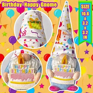 Birthday Gnomes Plush Elf Decoration, 4PCS Handmade Birthday Cake Gift-Box Candle Balloon Gnomes for Presents, Home Farmhouse Table Ornament Tiered Tray Party Decor