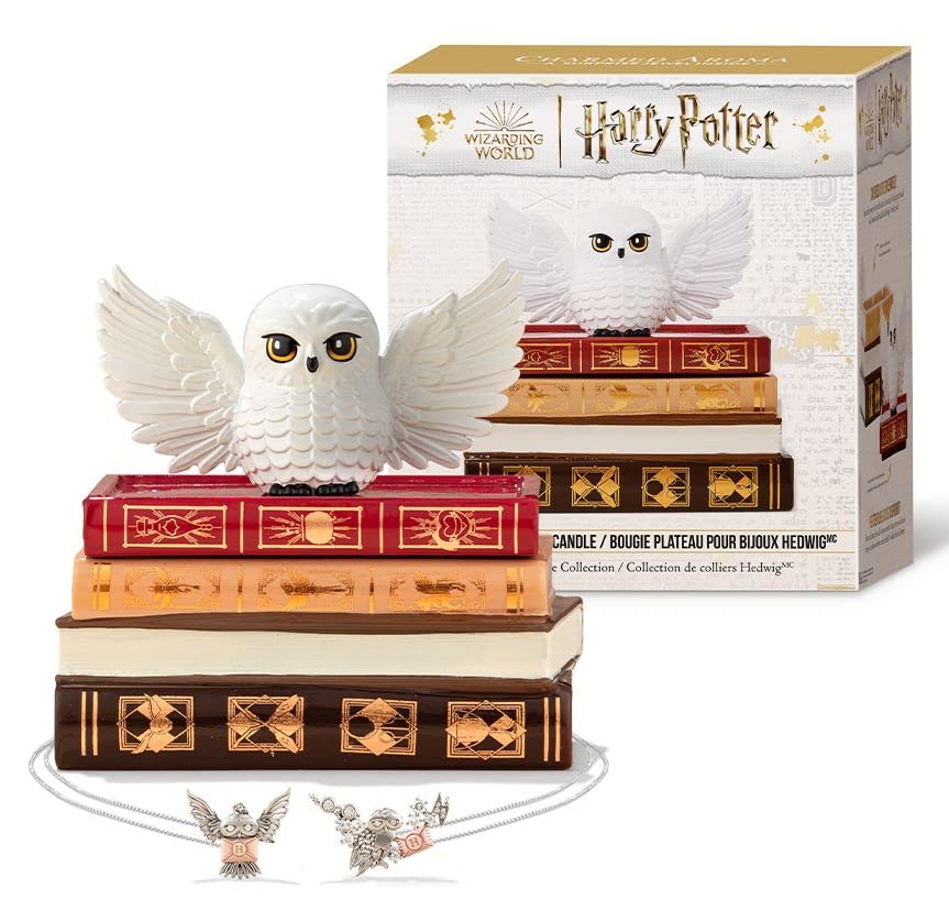 Charmed Aroma Harry Potter Hedwig Scented Candle and Jewelry Tray with Surprise Necklace Inside, 925 Sterling Silver, Jewelry Candle for Women, Home Décor | Collectible |Accessories Gift