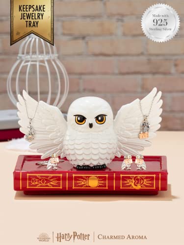 Charmed Aroma Harry Potter Hedwig Scented Candle and Jewelry Tray with Surprise Necklace Inside, 925 Sterling Silver, Jewelry Candle for Women, Home Décor | Collectible |Accessories Gift