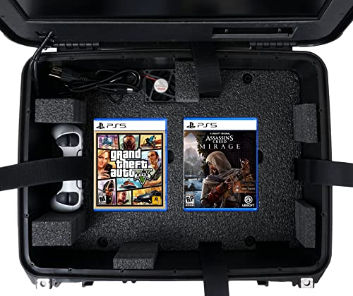 Case Club Portable Gaming Station with Built-in 18.5" Monitor - Fits PlayStation 5, 1 Controller, 2 Games & Has a Built-in Fan to Expel Heat - Hard-Shelled PS5 Travel Case is Waterproof & Lockable