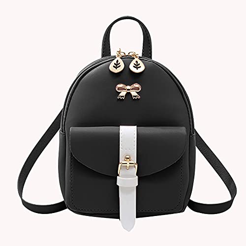 Women Preppy Style Hit Color Bow Leaf Mini Shoulder Bag Cute Leather Backpack