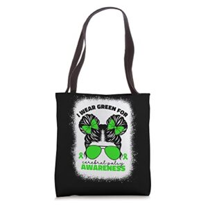 i wear green for cerebral palsy for kids girls cp awareness tote bag