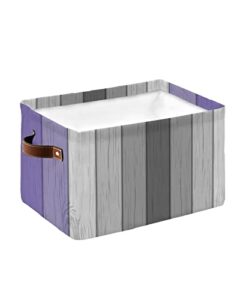 rustic wood purple cube storage organizer bins with handles,1pc collapsible canvas cloth fabric storage basket,farmhouse ombre grey white color books kids’ toys bin boxes for shelves,closet