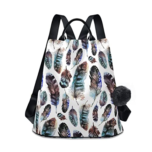 Jucciaco Owl Feathers Boho Backpack Purse for Women Travel Shoulder Bag Casual Lightweight Backpack for Women