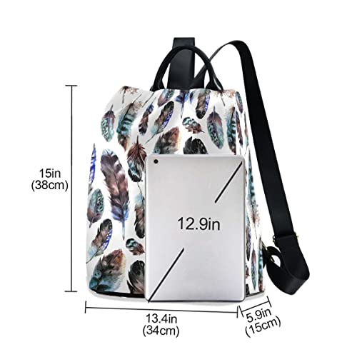 Jucciaco Owl Feathers Boho Backpack Purse for Women Travel Shoulder Bag Casual Lightweight Backpack for Women