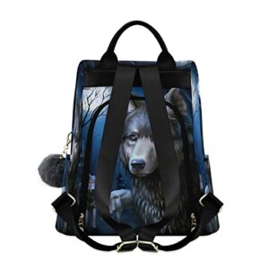 ALAZA Wolf Tree Moon Women Backpack Anti-theft Handbag Purse Travel Bag Fashion Shoulder Bags