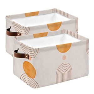 Modern Orange Cube Storage Organizer Bins with Handles,2-PC Collapsible Canvas Cloth Fabric Storage Basket,Abstract Middle Century Geometry Art Circle Books Kids' Toys Bin Boxes for Shelves