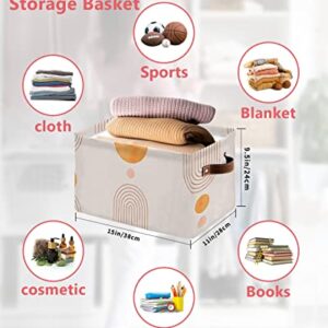 Modern Orange Cube Storage Organizer Bins with Handles,2-PC Collapsible Canvas Cloth Fabric Storage Basket,Abstract Middle Century Geometry Art Circle Books Kids' Toys Bin Boxes for Shelves