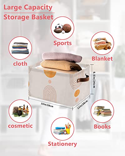 Modern Orange Cube Storage Organizer Bins with Handles,2-PC Collapsible Canvas Cloth Fabric Storage Basket,Abstract Middle Century Geometry Art Circle Books Kids' Toys Bin Boxes for Shelves