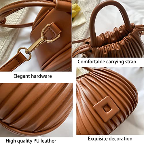 ELDA Ruched Bucket Bags and Purses For Women Drawstring Purse Mini Handbag Crossbody Shoulder Hobo Bag