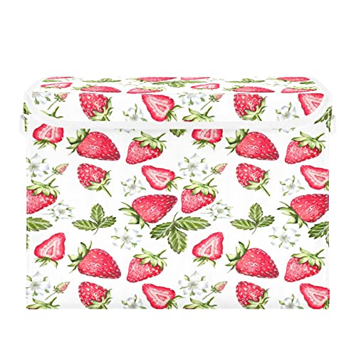 xigua Strawberry Floral Storage Bins with Lids Foldable Large Cube Storage Boxes with Handles for Home Bedroom Closet Office (16.5x12.6x11.8 in)#60