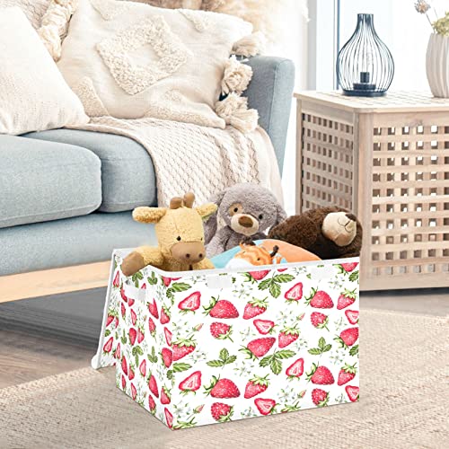 xigua Strawberry Floral Storage Bins with Lids Foldable Large Cube Storage Boxes with Handles for Home Bedroom Closet Office (16.5x12.6x11.8 in)#60