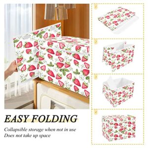 xigua Strawberry Floral Storage Bins with Lids Foldable Large Cube Storage Boxes with Handles for Home Bedroom Closet Office (16.5x12.6x11.8 in)#60