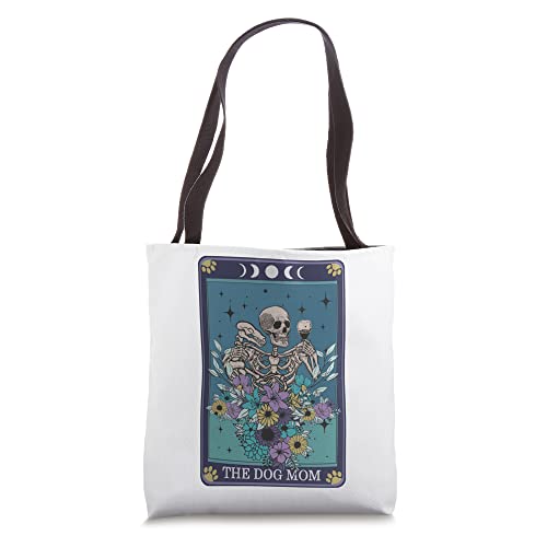 Floral Skeleton Drink Wine The Dog Mom Tarot Card Halloween Tote Bag