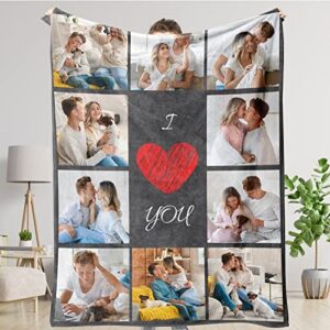 Custom Blanket Memorial Gift with Photo Text Collage - 10 Photos Customized Personalized Throw Blanket for Family, Mom, Dad, Kids, Wife or Lover, Gifts for Birthday Fathers Mothers Valentines Day