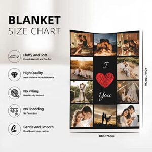 Custom Blanket Memorial Gift with Photo Text Collage - 10 Photos Customized Personalized Throw Blanket for Family, Mom, Dad, Kids, Wife or Lover, Gifts for Birthday Fathers Mothers Valentines Day