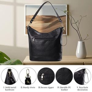 FUKUYIN Tote Handbag Shoulder Bag for Women - PU Soft Leather Hobo Bag Womens Purses - Ladies Large Crossbody Purse (Black)