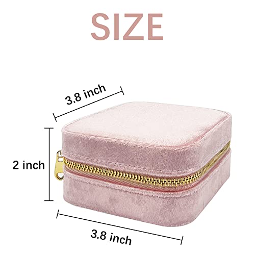 Soddeph Velvet Jewelry Box with Mirror,Mini Travel Jewelry Case, Plush Jewelry Travel Case, Small Portable Travel Jewelry Organizer, Gift for Women Girls (Prism pink)