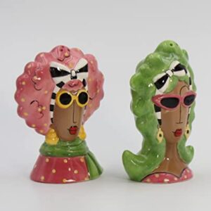 Fine Ceramic Dollymamas African American Black Fashion Lady with Sunglasses Salt & Pepper Shakers Set, 4-3/8" H