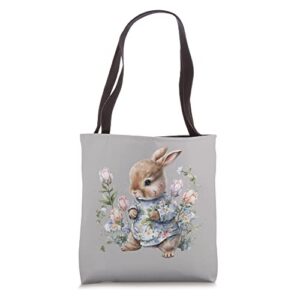 spring bunny easter flowers tote bag