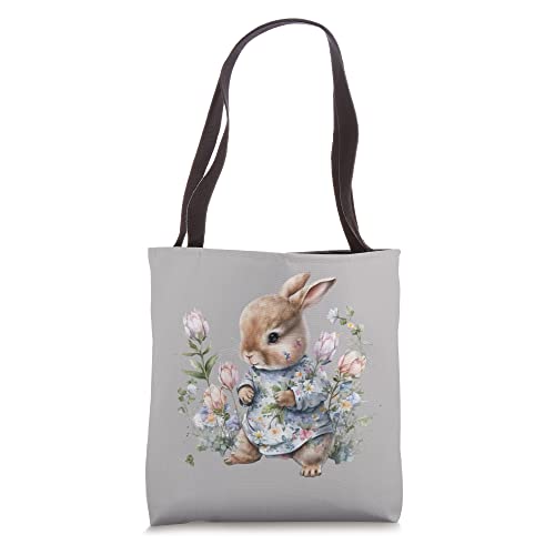 Spring Bunny Easter Flowers Tote Bag