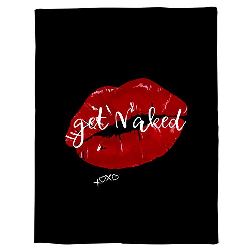 Soft Flannel Fleece Blanket Lips Sexy Get Naked Breathable Throw Blanket Black Red Cozy Blanket for Couch Sofa Bed Living Room Suitable for All Season - 40x50 inch