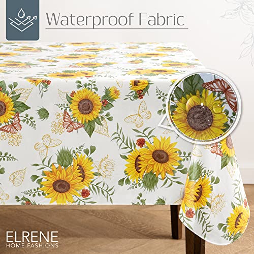 Elrene Home Fashions Sunflower Season Vintage Floral Water- and Stain-Resistant Vinyl Tablecloth with Flannel Backing, 52 Inches X 70 Inches, Rectangle