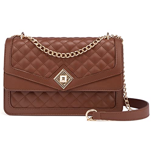 LOVEVOOK Brown Crossbody Bags for Women Quilted Designer Purses and Handbags, Ladies Shoulder Chain Purse